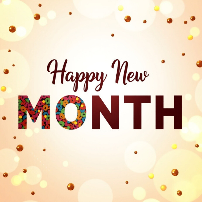 Copy of Happy new month text with colorful letters and gold confetti ...