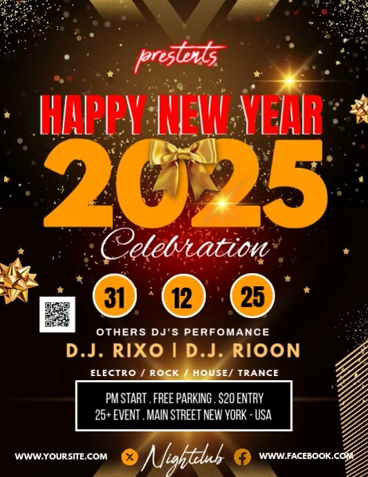 Happy New Year 2025 Flyer Template | PosterMyWall