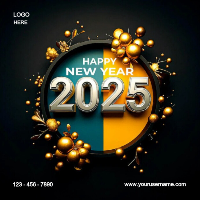 Happy New Year 2025 Golden 3d Banner Design Template | PosterMyWall