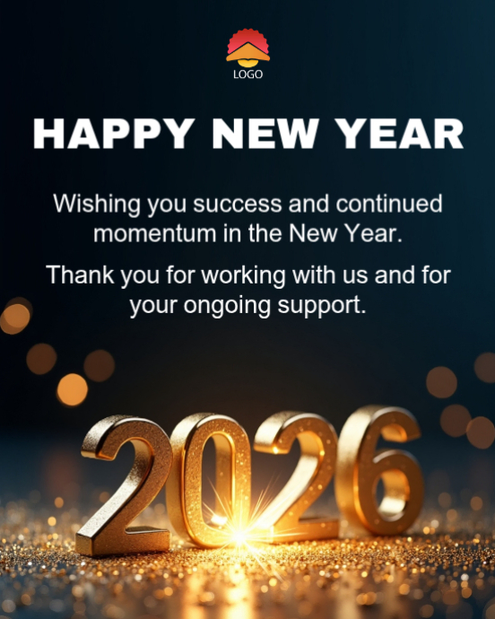 Happy New Year 2026 Corporate Greeting Card Gold Number Design Dark ...