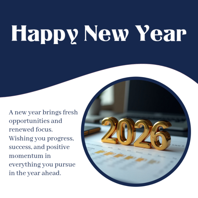 Happy New Year 2026 Corporate Greeting Card Gold Numbers Business Desk ...