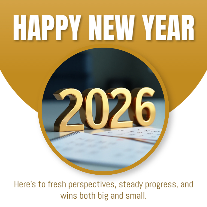 Plantilla de Happy New Year 2026 Gold Number Desk Card Modern Corporate ...