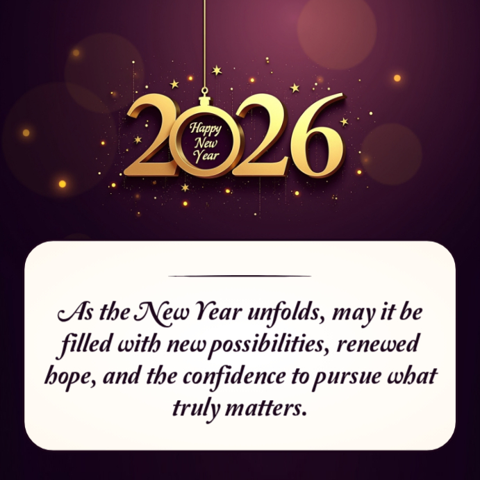Happy New Year 2026 Inspirational Quote Card Template with Elegant Gold ...