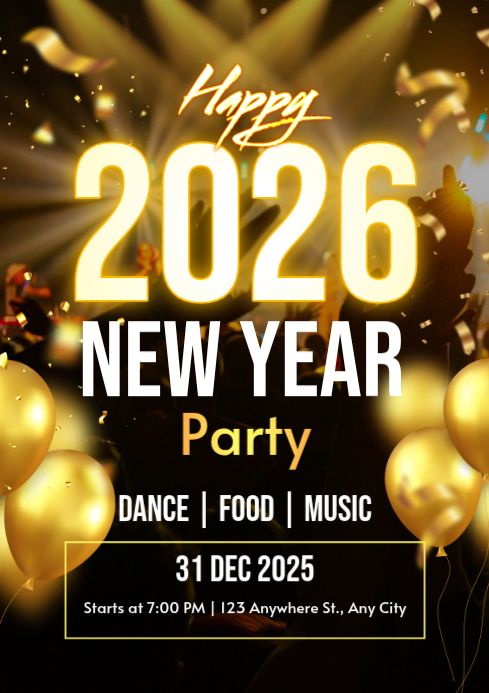 Happy new year 2026 party A4 Template | PosterMyWall