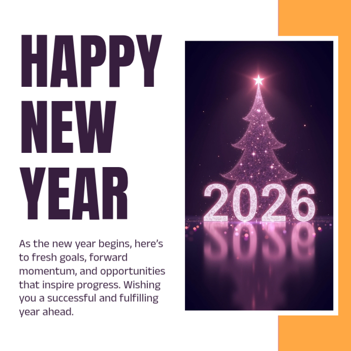 Happy New Year 2026 Pink Sparkle Tree Vertical Layout Modern Festive ...