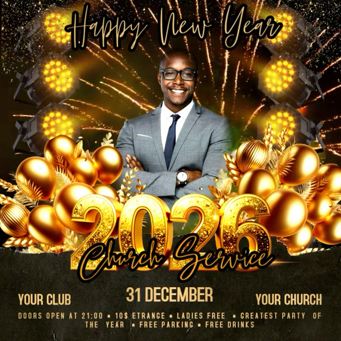happy new year church service Template | PosterMyWall
