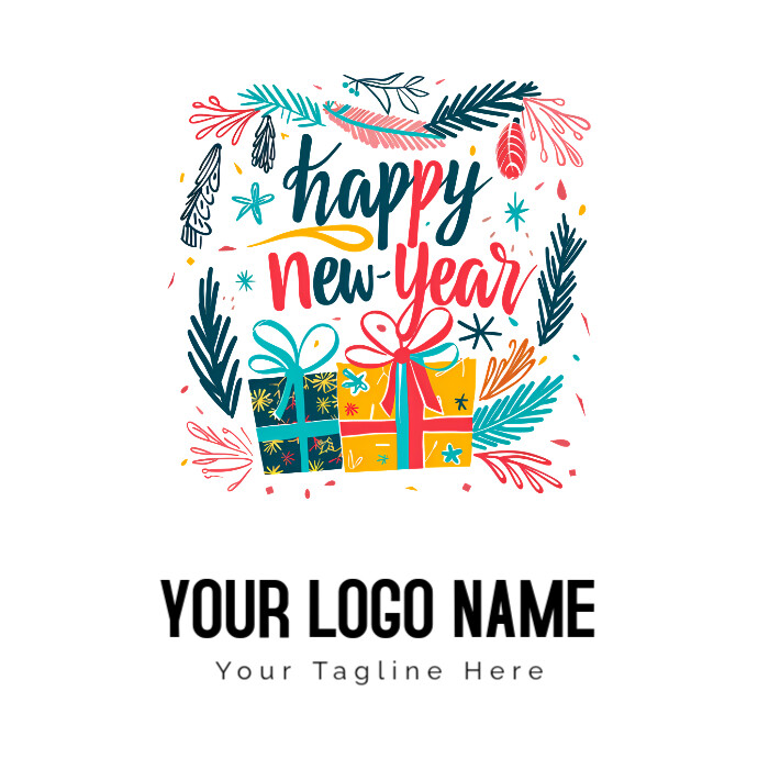 Happy New Year - Happy New Year Celebration Wreath Logo Template ...