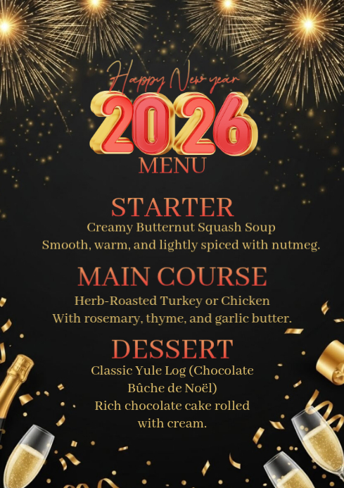 happy new year menu card Template | PosterMyWall
