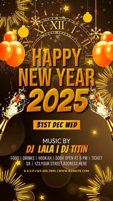 Happy New Year party 2025 Instagram Reel Template | PosterMyWall