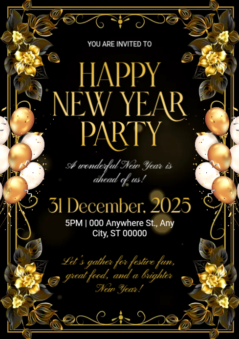Happy New Year Party Invitation Template | PosterMyWall