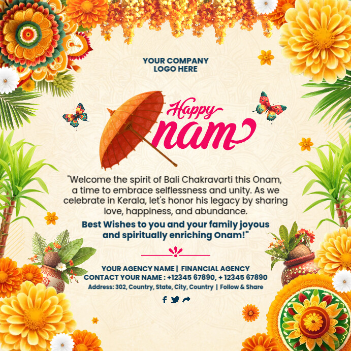 Happy Onam Best Wishes Post Template | PosterMyWall