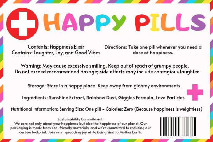 White Happiness Pills Labels Template | PosterMyWall
