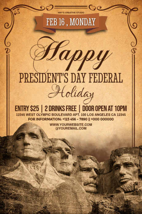 Happy Presidents Day Federal Holiday Template | PosterMyWall