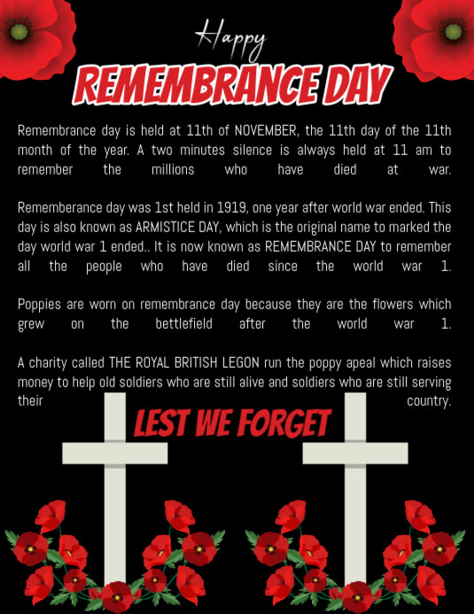 Copy of happy remembrance day,remembrance day flyer | PosterMyWall