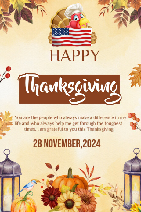 Happy Thanksgiving 2024 Template | PosterMyWall