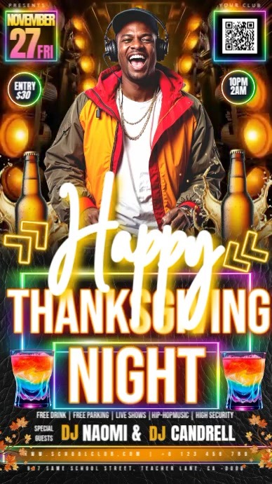 Happy Thanksgiving Club Party Event Ad Design Template | PosterMyWall
