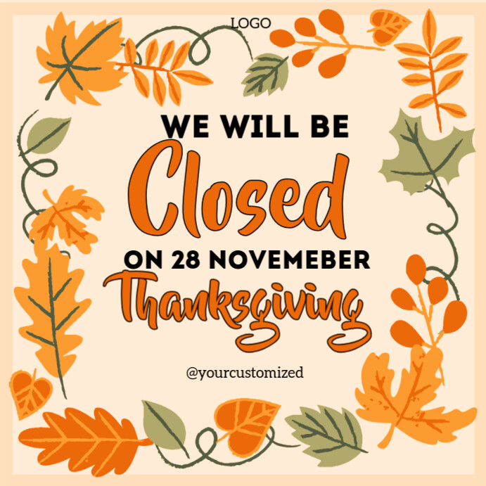 happy thanksgiving day business closing ad Template | PosterMyWall