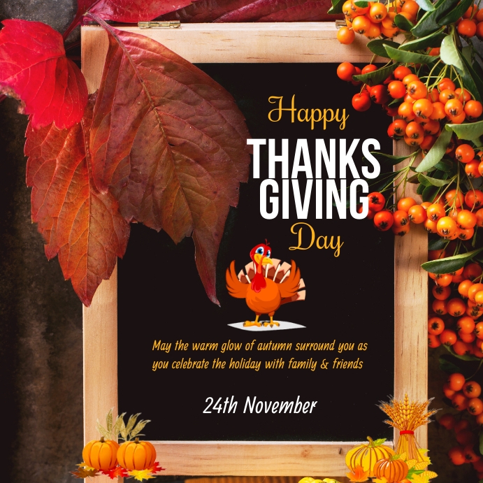 happy thanksgiving day instagram post (1) Template | PosterMyWall