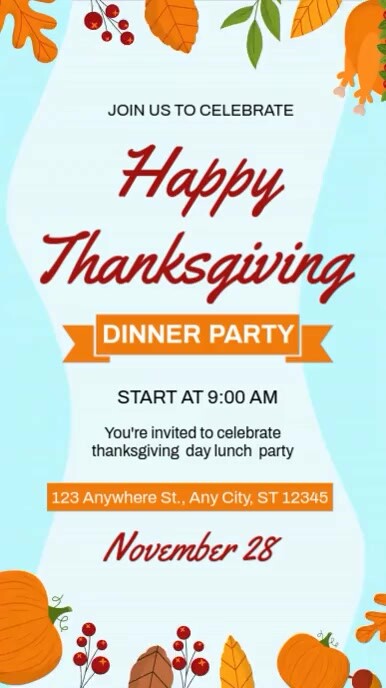 Happy Thanksgiving Dinner Party Template | PosterMyWall