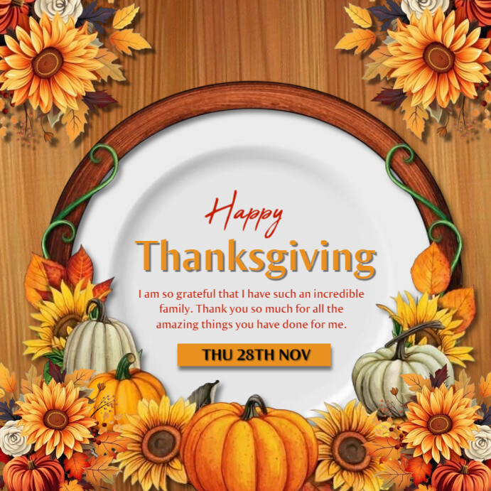 Happy Thanksgiving Greeting Instagram Post. Template | PosterMyWall