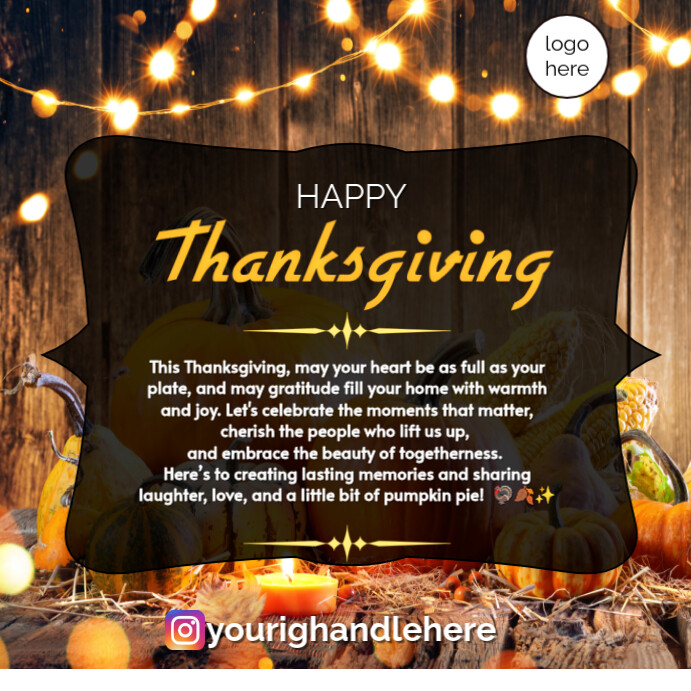 Plantilla de Happy Thanksgiving Instagram Post | PosterMyWall