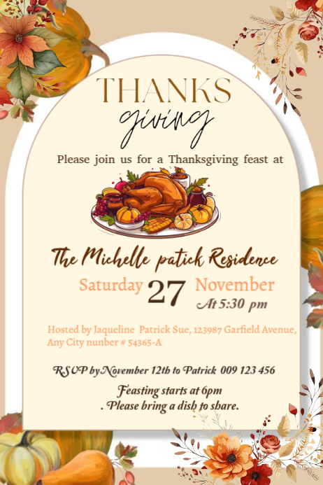 Thanksgiving invitation party celebration temple flayer editablet ...