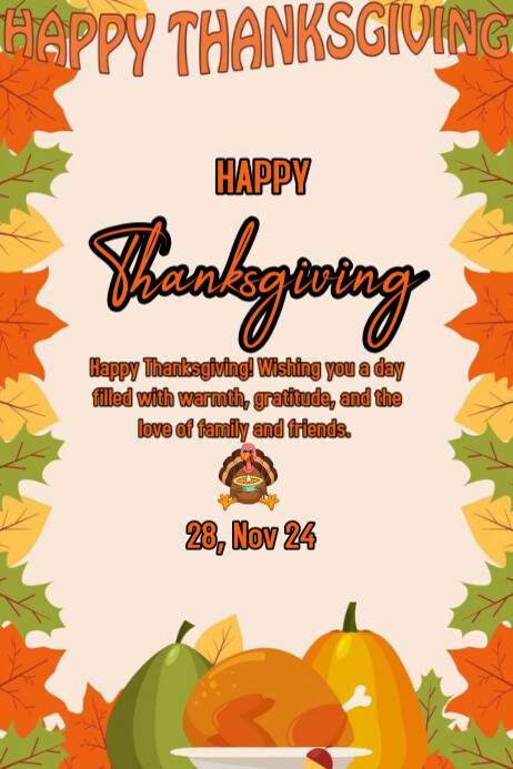 Happy Thanksgiving Poster 2024 Template | PosterMyWall