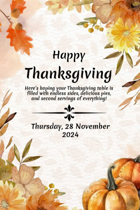 Happy Thanksgiving Poster 2024 Template | PosterMyWall