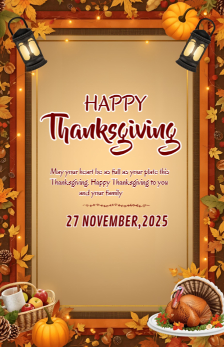 Happy Thanksgiving template 2025 | PosterMyWall