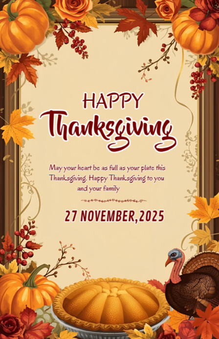 Happy Thanksgiving template 2025 | PosterMyWall