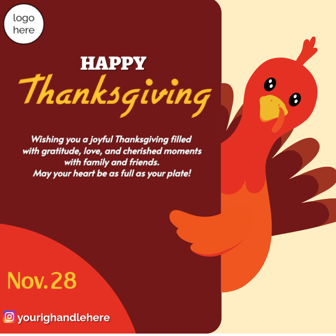 Happy Thanksgiving with Turkey Instagram Post Template | PosterMyWall