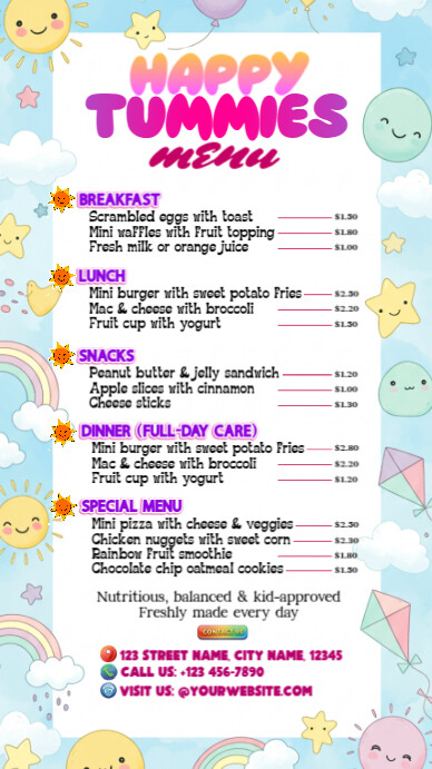 Happy Tummies Kids Meal Menu Templat | PosterMyWall