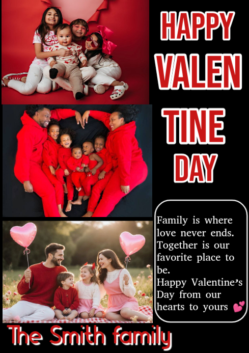 Happy Valentine's Day family photo collage flyer Template | PosterMyWall
