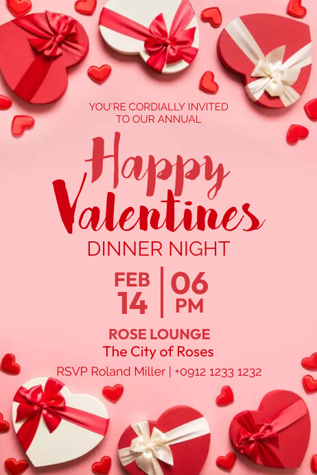 Happy Valentines Dinner Invitation Template | PosterMyWall