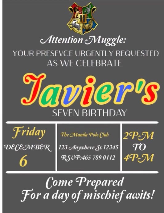 Harry Potter | Birthday Invitation Template | PosterMyWall