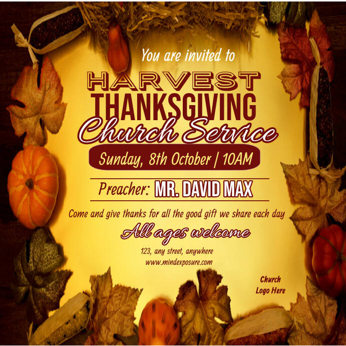harvest thanksgiving church service Template | PosterMyWall