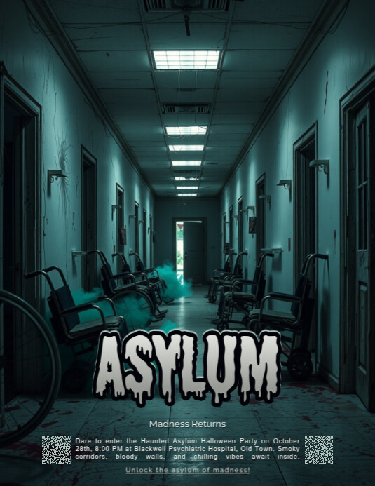 Copy of Haunted Asylum Halloween Flyer Background with Smoky Creepy ...