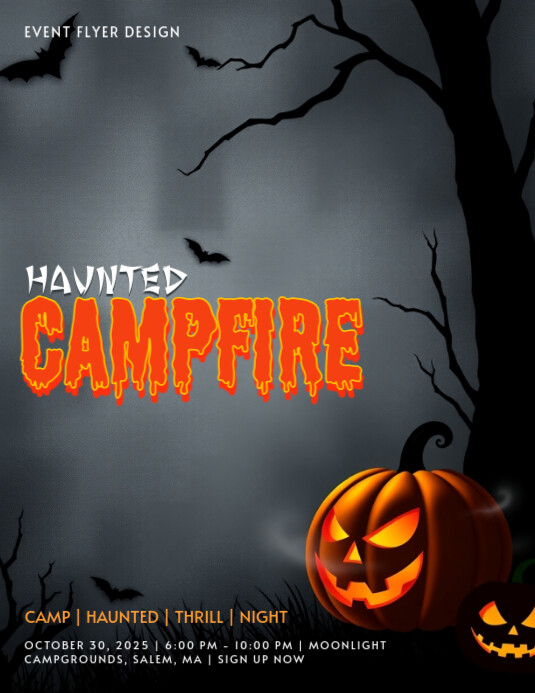 Plantilla de Haunted Campfire Flyer Template | Bold Gray Orange Design ...