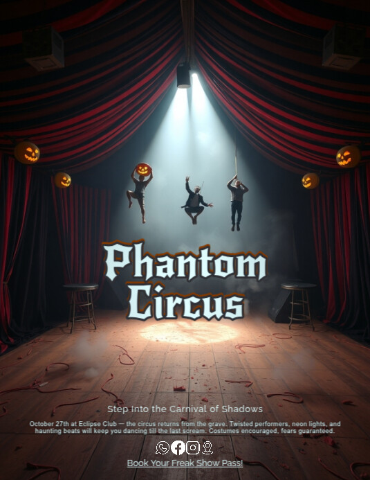 Haunted circus Halloween club flyer editable template | PosterMyWall