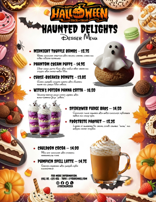 Haunted Delights: Bewitched Dessert Menu Template | PosterMyWall