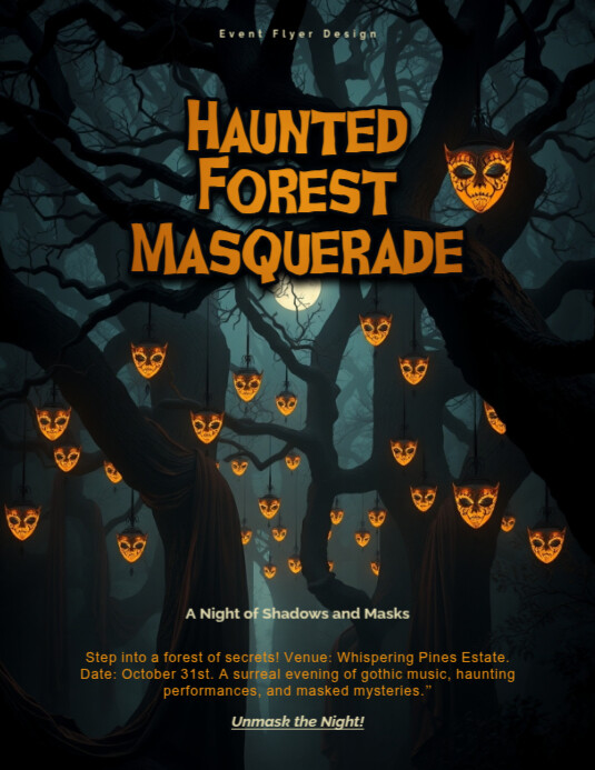 Modèle Haunted forest gothic masquerade halloween flyer template ...