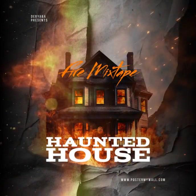Haunted House Fire Paper Texture Video Album Cover Maker Template ...