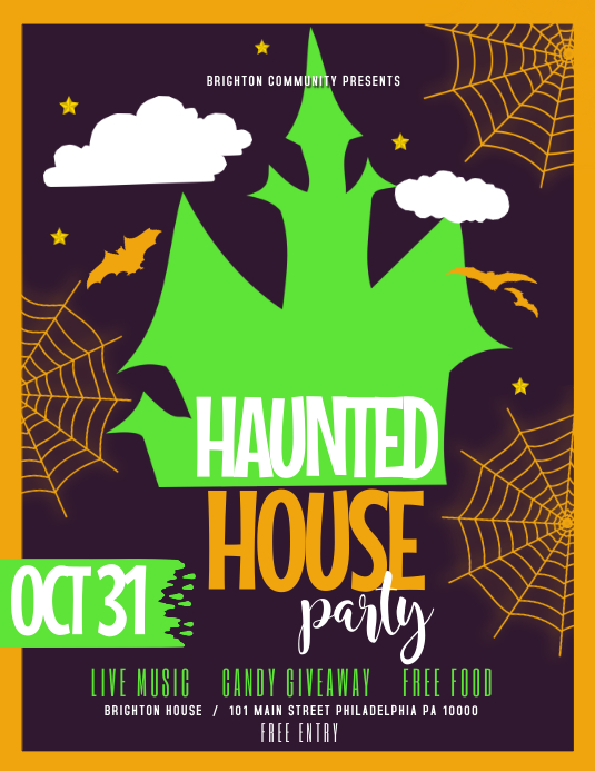 Yellow Haunted House Halloween Party Flyer Template | PosterMyWall