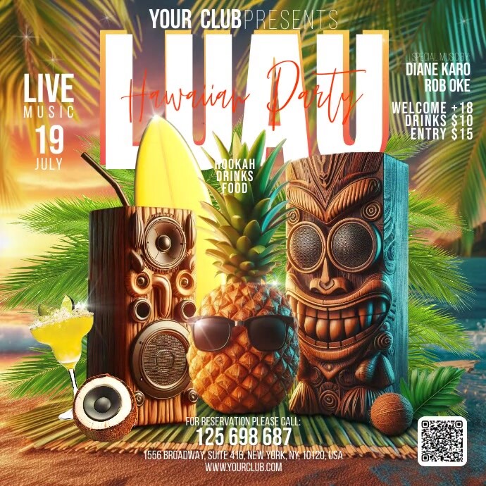 Hawaiian Luau Party Square (1:1) Template | PosterMyWall