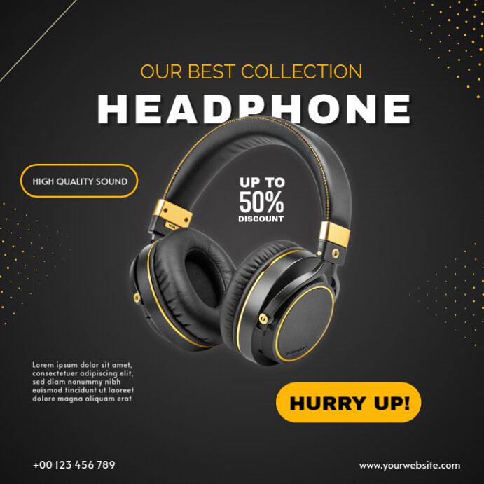 Headphone poster design. High quality sound audio flyer template ...