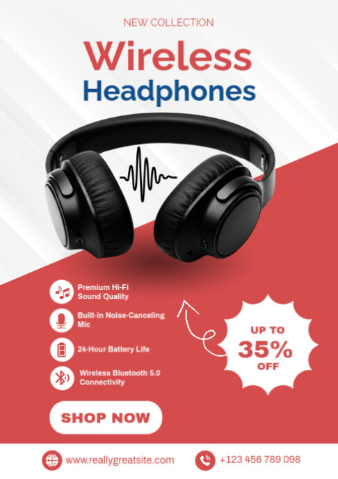 Copy of Headphones Promo Poster Template – Wireless & Bluetooth Audio ...