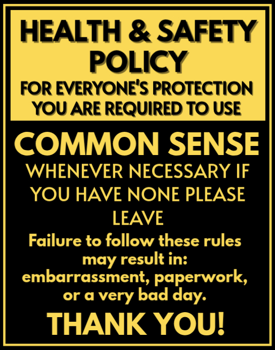Plantilla de Health and Safety Policy Common Sense Metal Sign ...