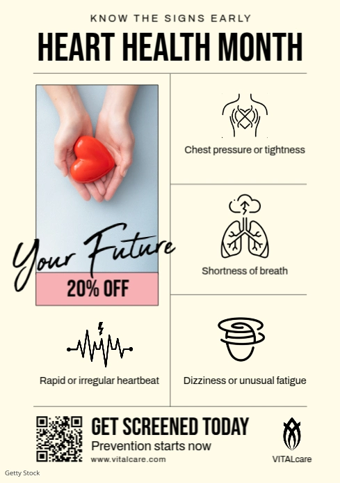 Heart Health Month Early Sign Awareness Post Template | PosterMyWall