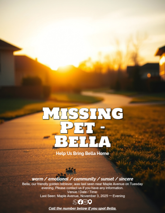 Heartfelt Missing Pet Poster Template | PosterMyWall