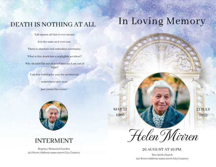 Heavenly Funeral Program Template | PosterMyWall